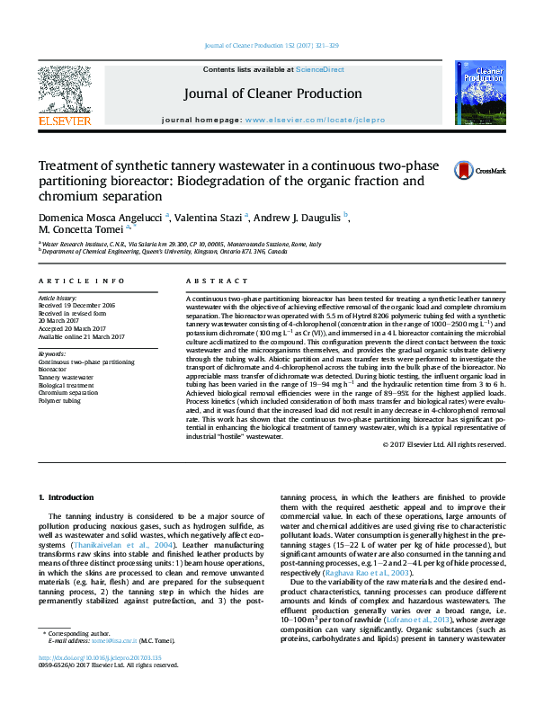 (PDF) Treatment of synthetic tannery wastewater in a continuous two ...