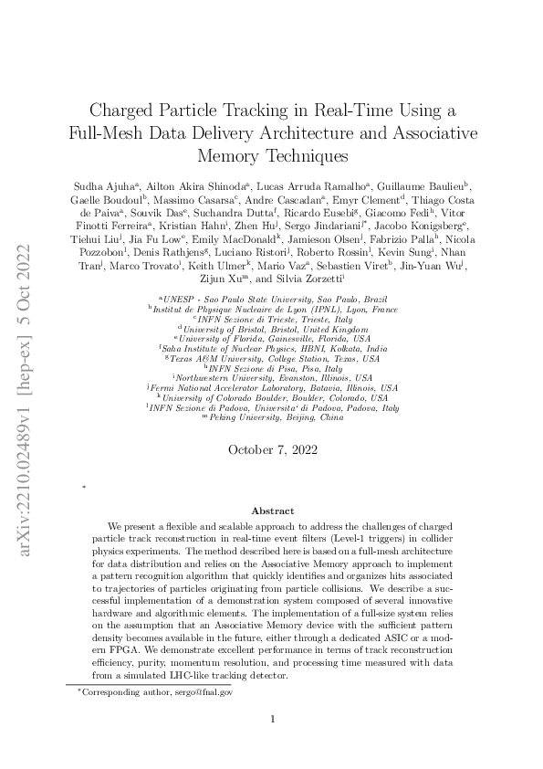 (PDF) Charged particle tracking in real-time using a full-mesh data delivery architecture and ...