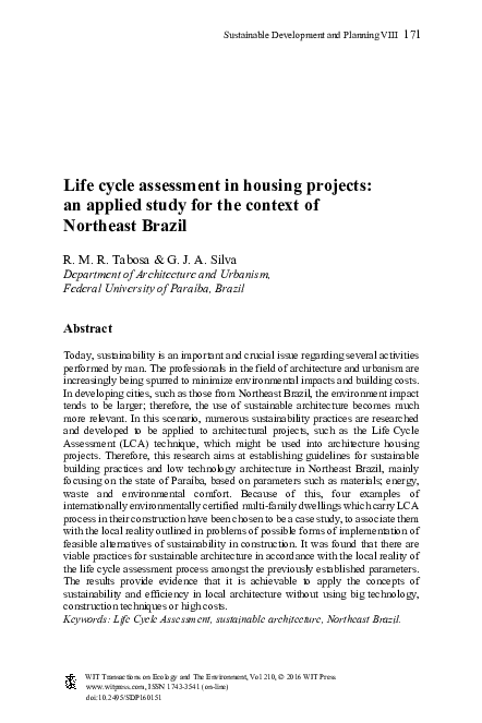 (PDF) Life cycle assessment in housing projects: an applied study for ...