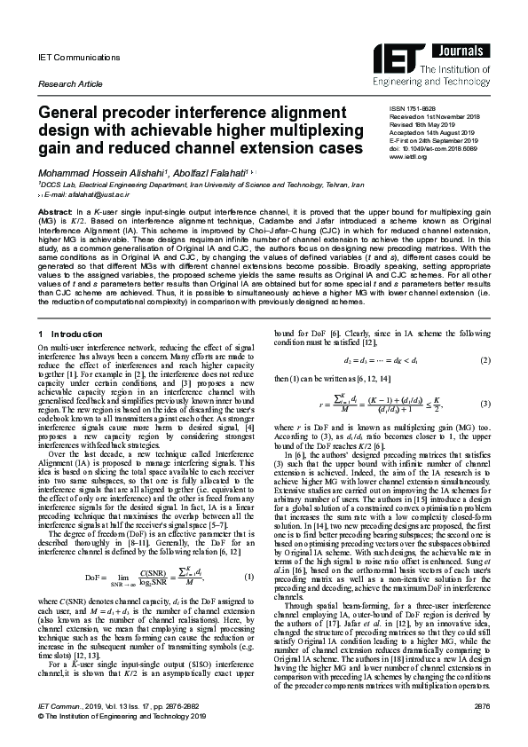 Pdf General Precoder Interference Alignment Design With Achievable