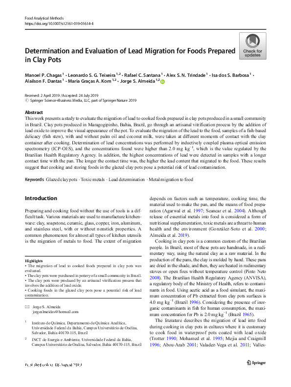 (PDF) Determination and Evaluation of Lead Migration for Foods Prepared ...