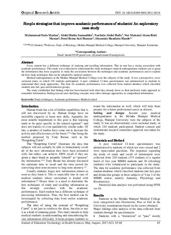 (PDF) Simple strategies that improve academic performance of students ...