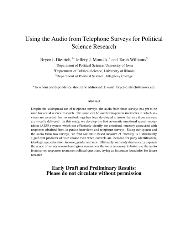 (PDF) Using the Audio from Telephone Surveys for Political Science Research