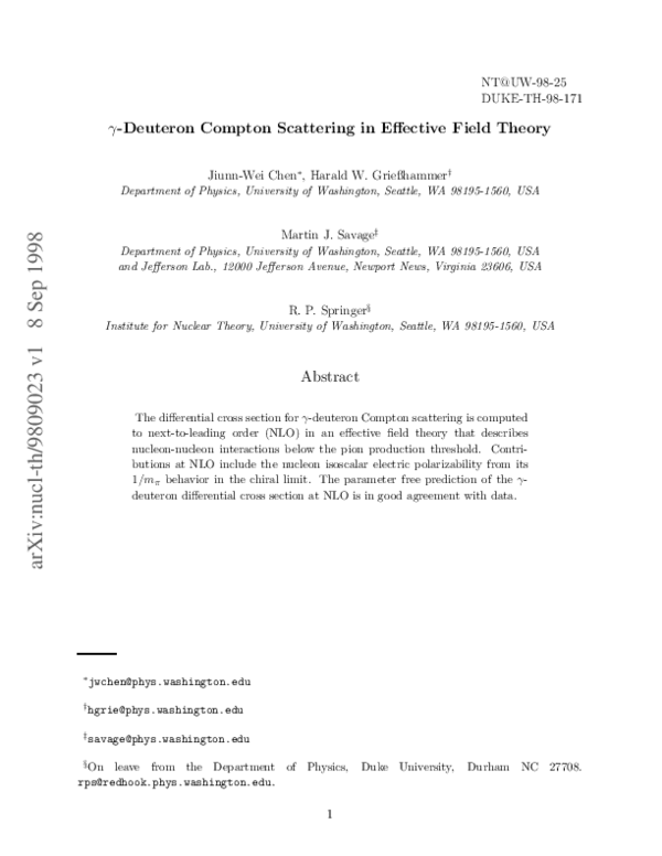 (PDF) Gamma-Deuteron Compton Scattering in Effective Field Theory