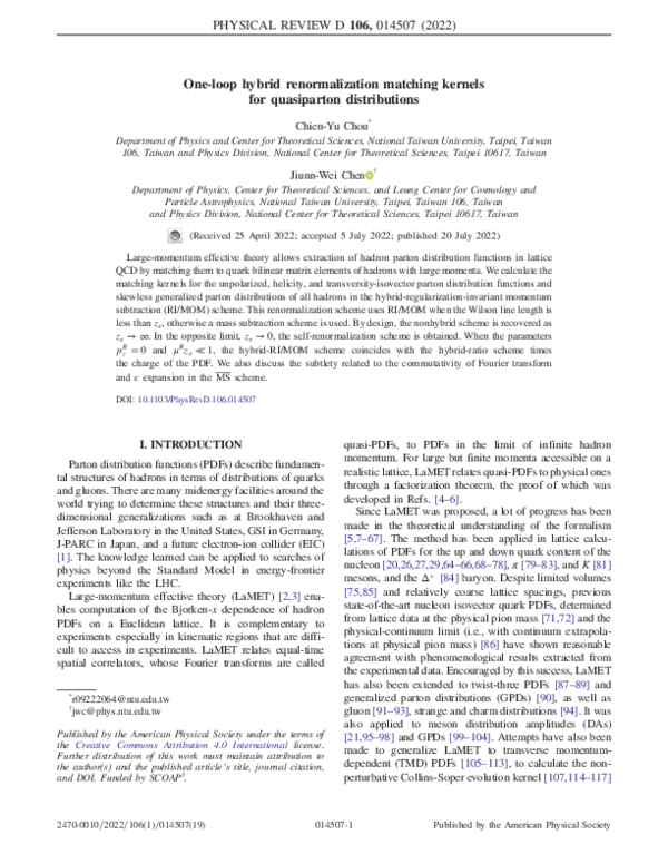 (PDF) One-loop hybrid renormalization matching kernels for quasiparton ...