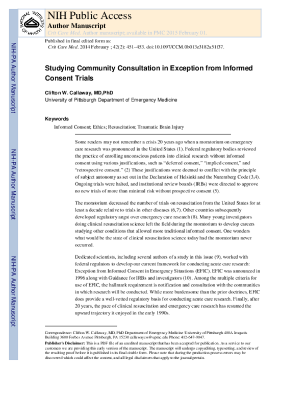 (PDF) Studying Community Consultation in Exception From Informed ...