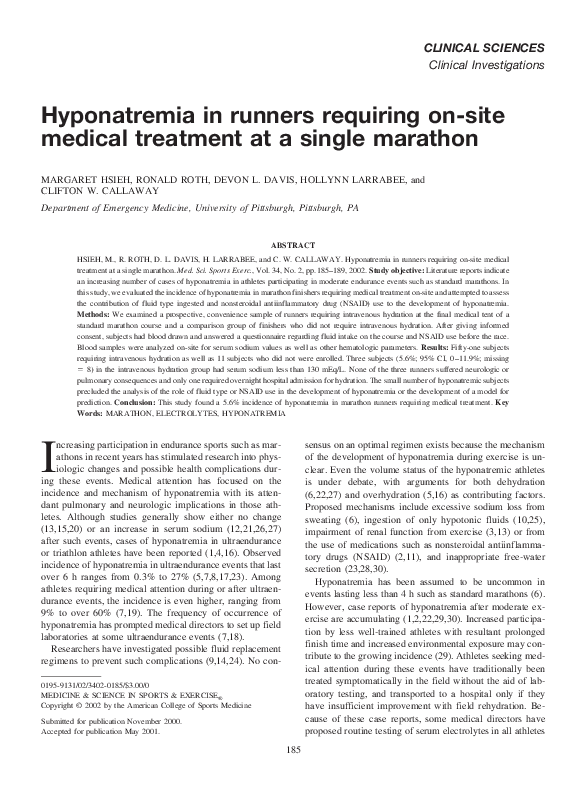 (PDF) Hyponatremia in runners requiring on-site medical treatment at a ...