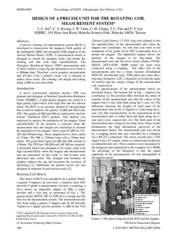 (PDF) Design of the Precise Unit for the Rotating Coil Measurement System