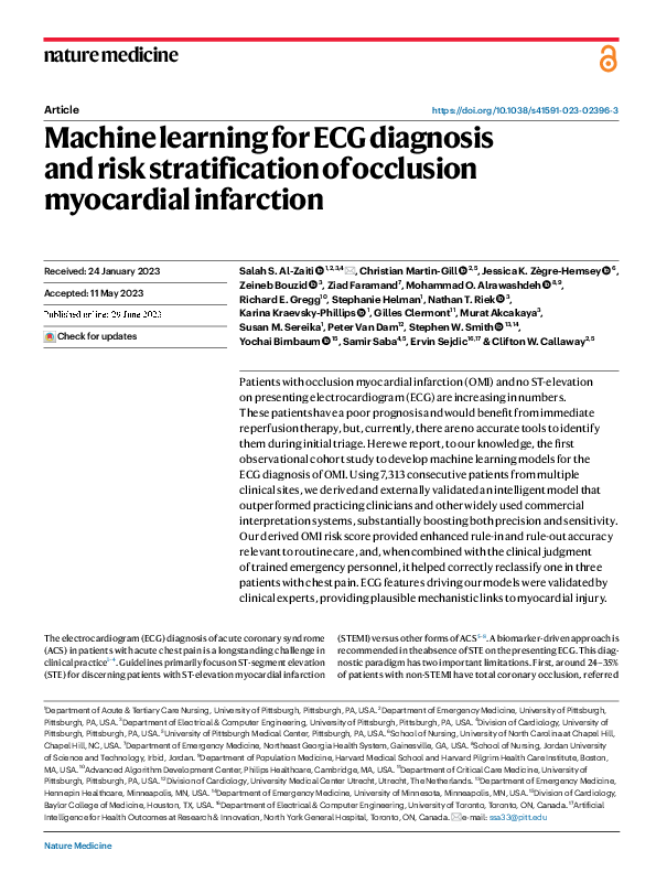 (PDF) Machine learning for ECG diagnosis and risk stratification of occlusion myocardial infarction