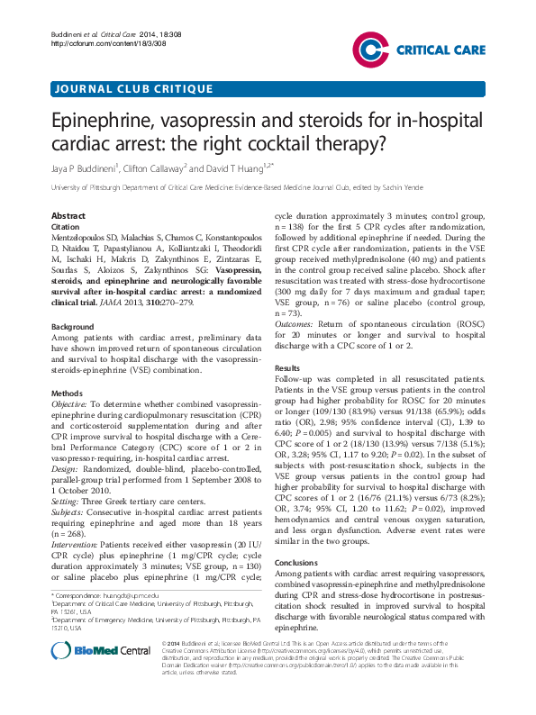 (PDF) Epinephrine, vasopressin and steroids for in-hospital cardiac arrest: the right cocktail ...