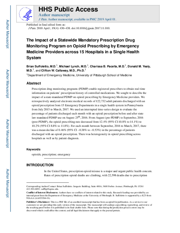 (PDF) The Impact of a Statewide Mandatory Prescription Drug Monitoring ...