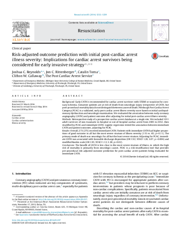 (PDF) Risk-adjusted outcome prediction with initial post-cardiac arrest ...