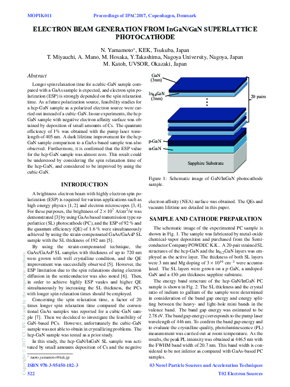 (PDF) Electron Beam Generation From InGaN/GaN Superlattice Photocathode