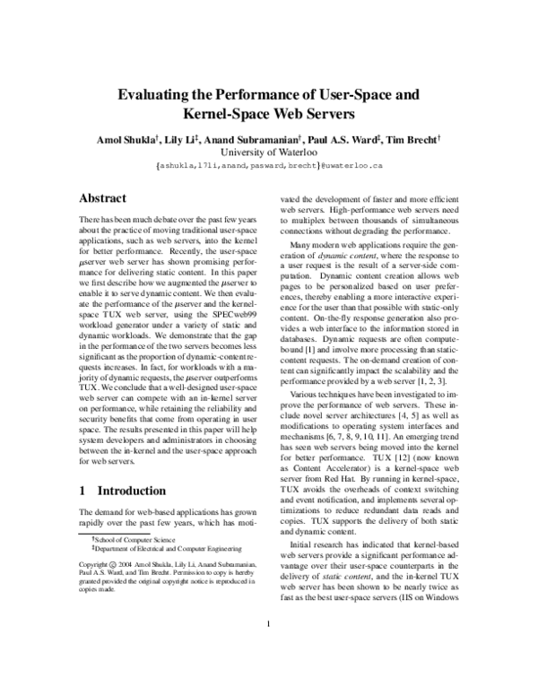 (PDF) Evaluating the performance of user-space and kernel-space web servers