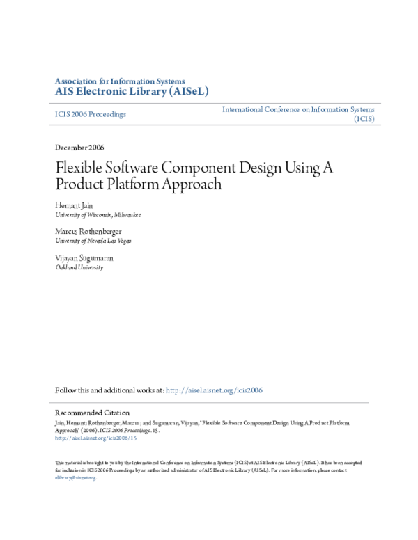 (PDF) Flexible Software Component Design Using A Product Platform Approach