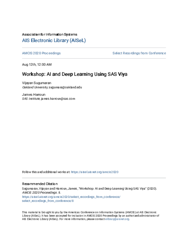 (PDF) Workshop: AI and Deep Learning Using SAS Viya