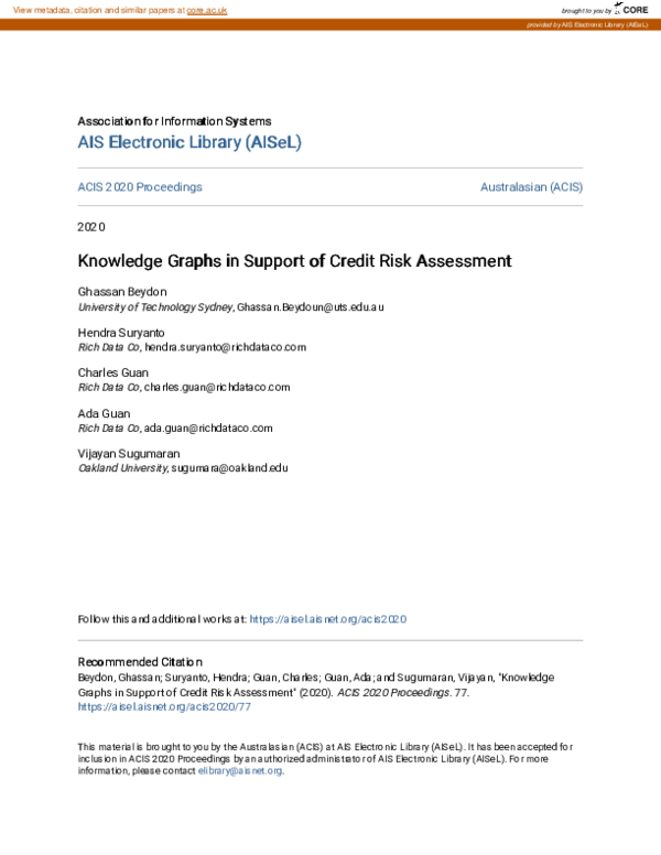 (PDF) Knowledge Graphs in Support of Credit Risk Assessment | Vijayan ...