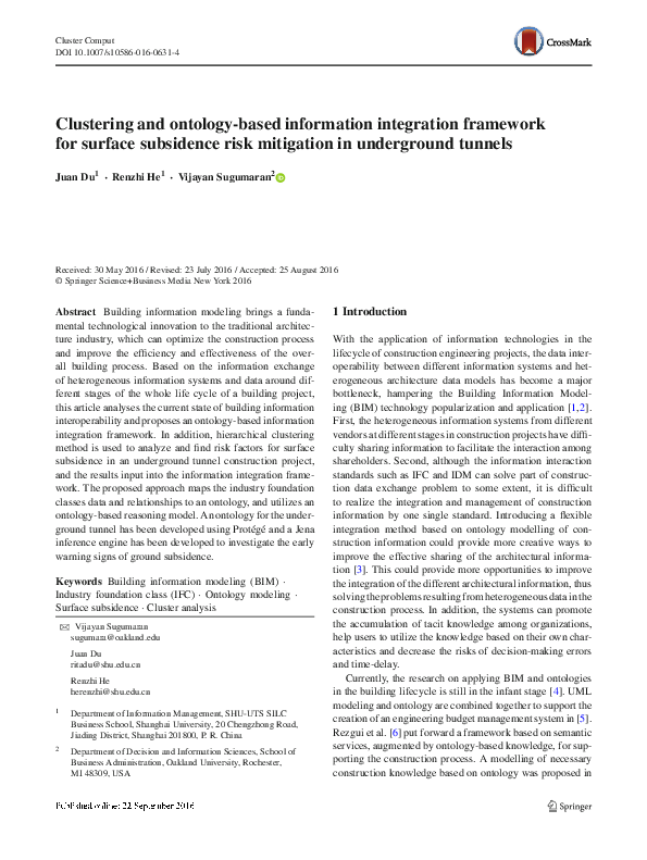 (PDF) Clustering and ontology-based information integration framework for surface subsidence ...