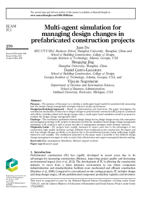 (PDF) Multi-agent simulation for managing design changes in prefabricated construction projects