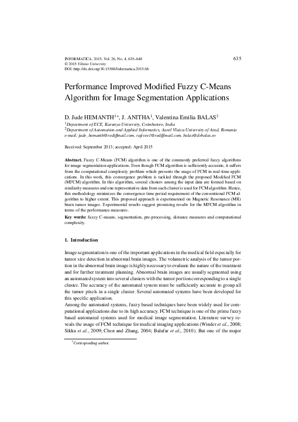 (PDF) Performance Improved Modified Fuzzy C-Means Algorithm for Image Segmentation Applications