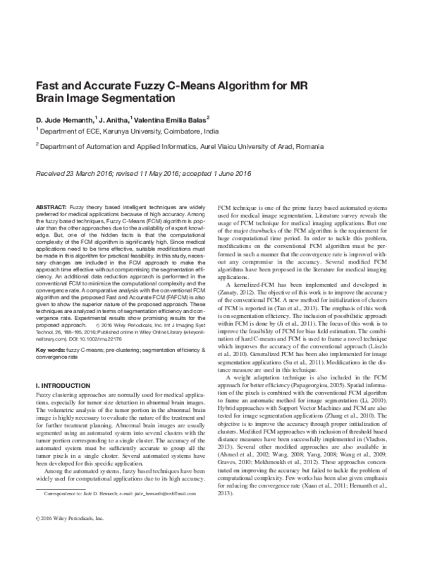 (PDF) Fast Accurate Fuzzy C-Means for MRI Segmentation