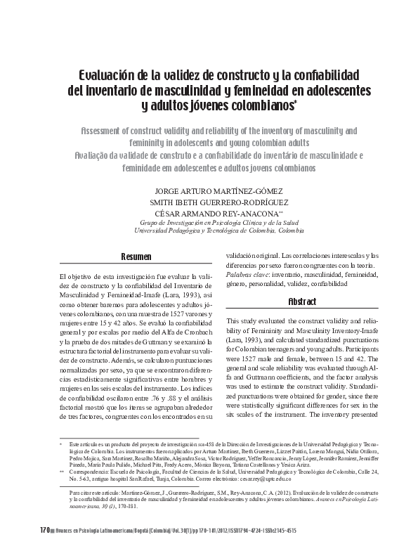 (PDF) Avaliaçào da validade de construto e a confiabilidade do ...