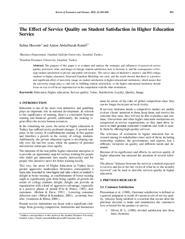 (PDF) The Effect of Service Quality on Student Satisfaction in Higher ...