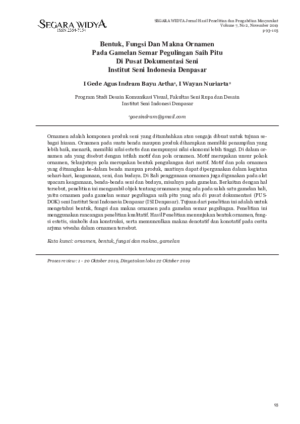 (PDF) Bentuk, Fungsi Dan Makna Ornamen Pada Gamelan Semar Pegulingan Saih Pitu Di Pusat ...