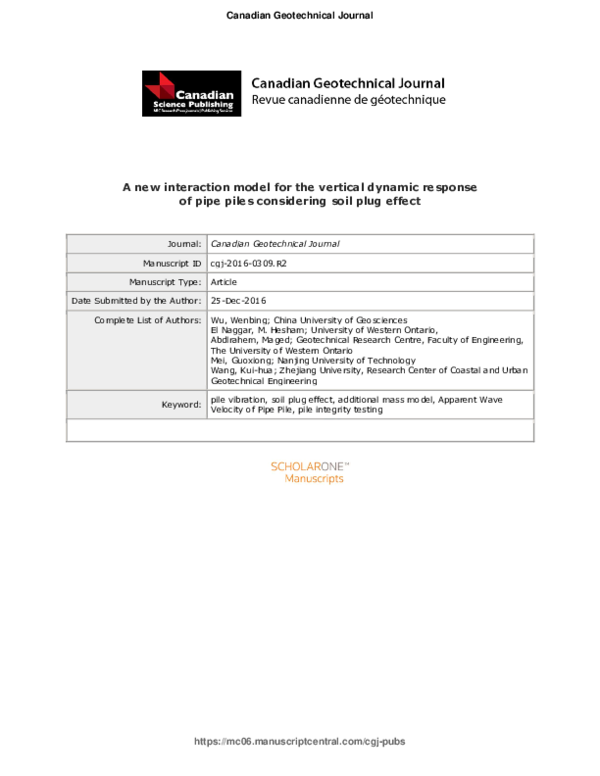 (PDF) New interaction model for vertical dynamic response of pipe piles ...