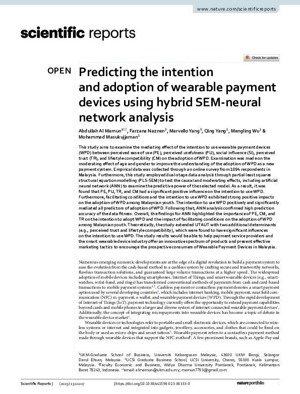 (PDF) Predicting the intention and adoption of wearable payment devices using hybrid SEM-neural ...