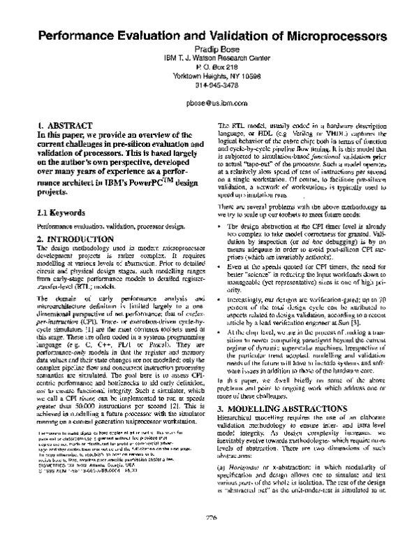 Pdf Performance Evaluation And Validation Of Microprocessors Pradip Bose