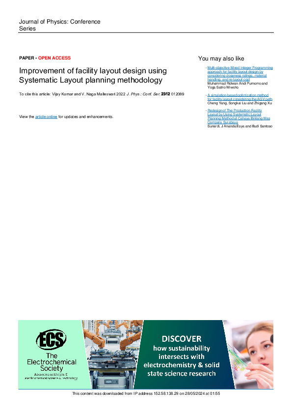 (PDF) Improvement of facility layout design using Systematic Layout planning methodology