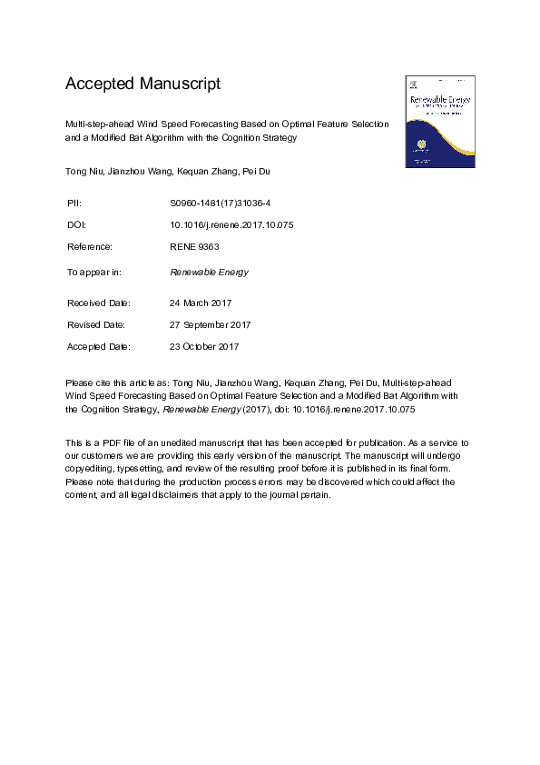 Pdf Multi Step Ahead Wind Speed Forecasting Based On Optimal Feature
