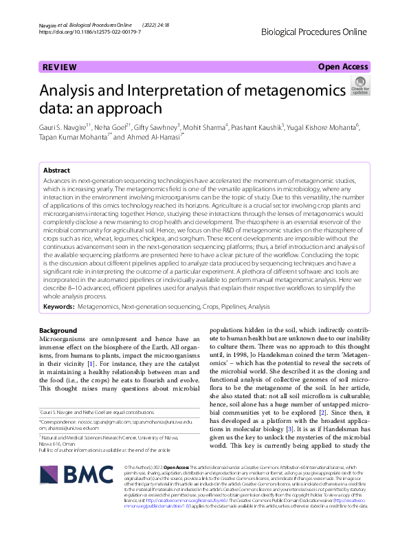 (PDF) Analysis and Interpretation of metagenomics data: an approach