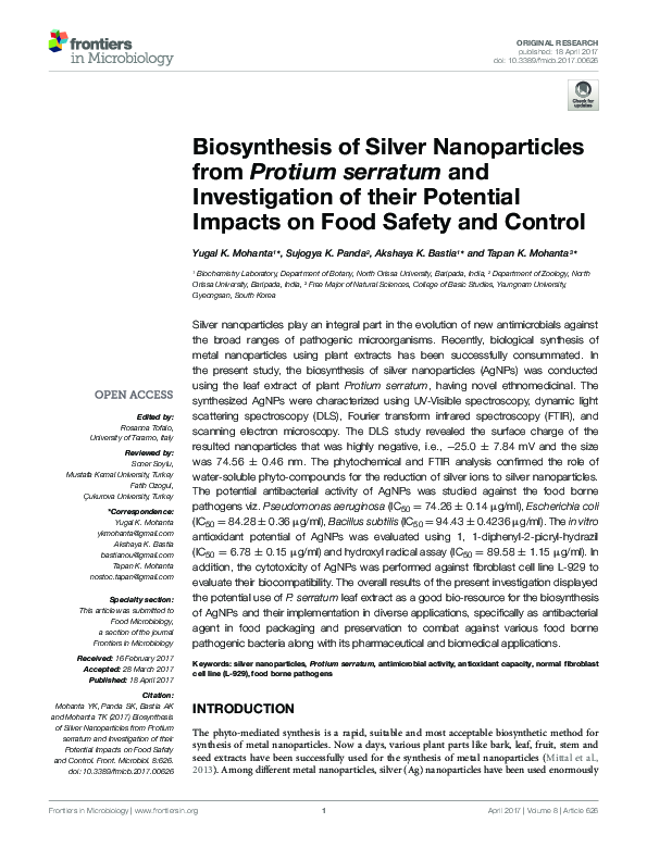 (PDF) Biosynthesis of Silver Nanoparticles from Protium serratum and ...