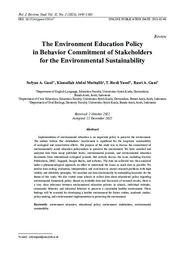 (PDF) The Environment Education Policy in Behavior Commitment of ...