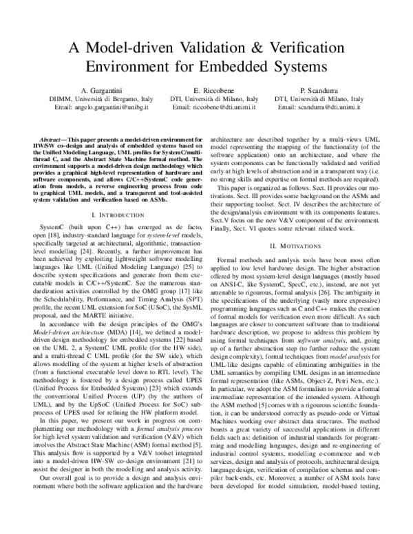 Pdf A Model Driven Validation And Verification Environment For Embedded Systems Elvinia 5963