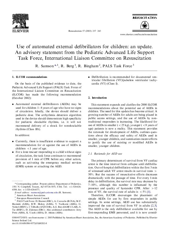 (PDF) Use of automated external defibrillators for children: an update
