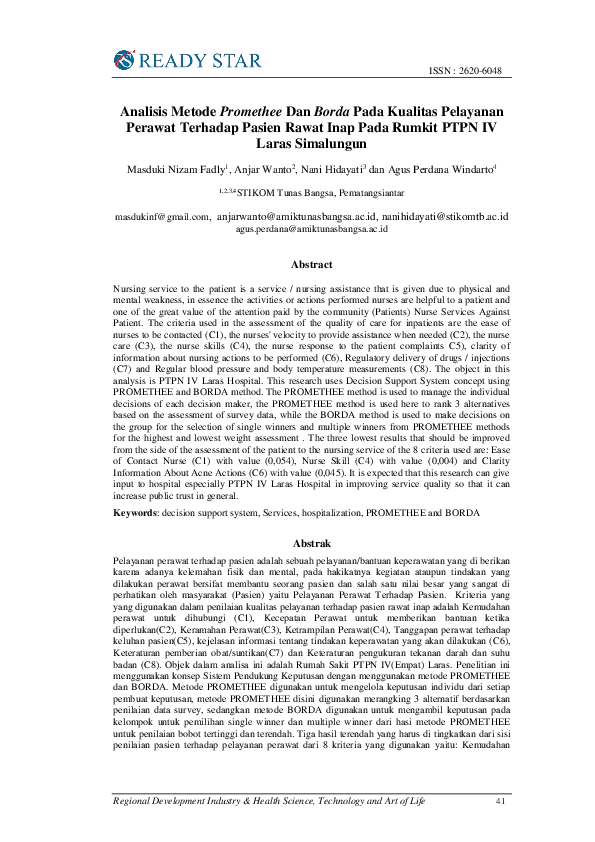 (PDF) Analisis Metode Promethee Dan Borda Pada Kualitas Pelayanan ...