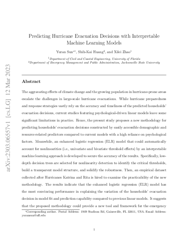 (PDF) Predicting Hurricane Evacuation Decisions with Interpretable ...