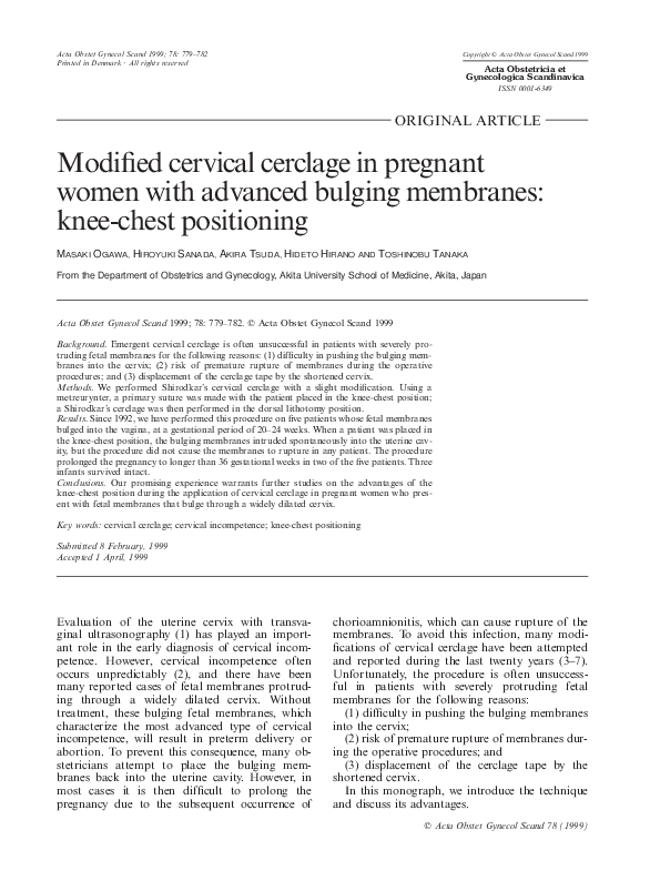 (PDF) Knee-Chest Modified Cervical Cerclage Study