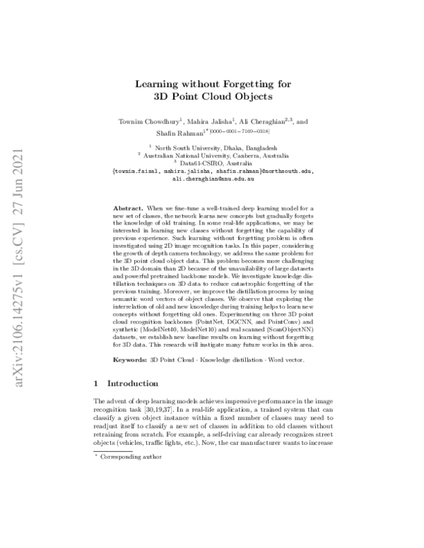 (PDF) Learning without Forgetting for 3D Point Cloud Objects