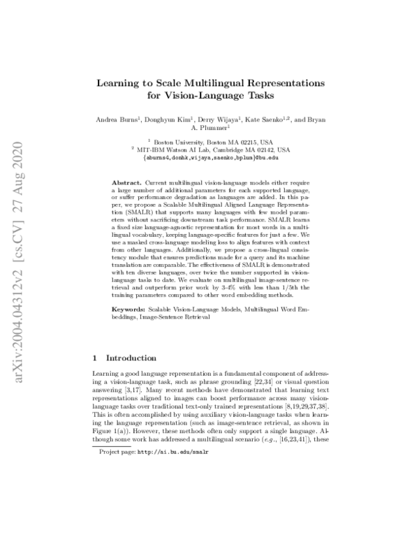 (PDF) Learning to Scale Multilingual Representations for Vision-Language Tasks