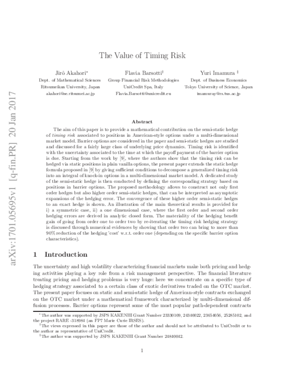 (PDF) The Value of Timing Risk