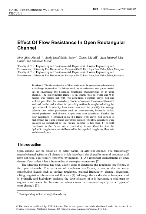 (PDF) Effect Of Flow Resistance In Open Rectangular Channel