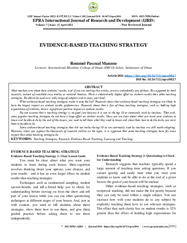 (PDF) Evidence-Based Teaching Strategy