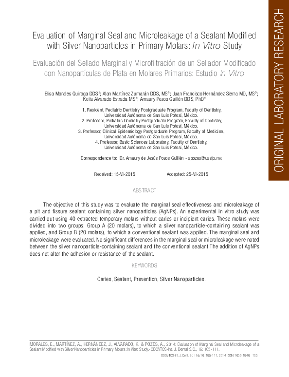 (PDF) Evaluation of Marginal Seal and Microleakage of a Sealant ...