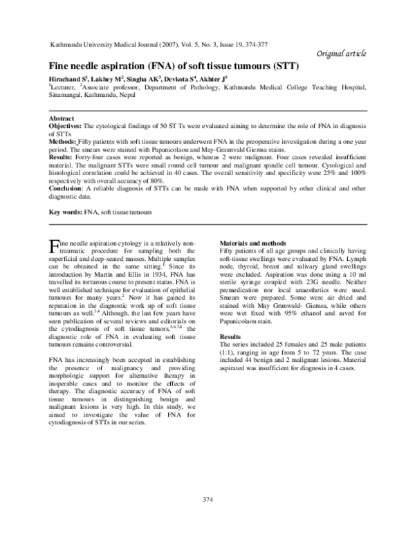 (PDF) Fine needle aspiration (FNA) of soft tissue tumours (STT)