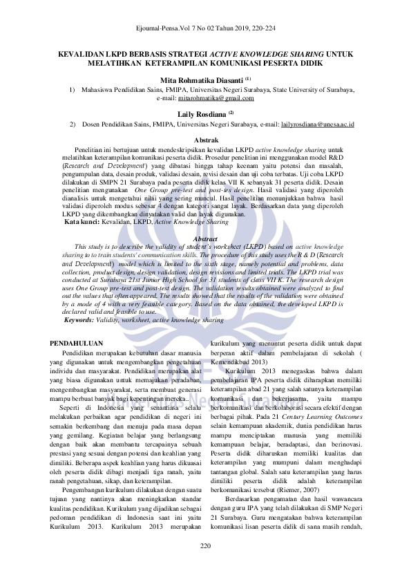 (PDF) Kevalidan LKPD Berbasis Strategi Active Knowledge Sharing Untuk Melatihkan Keterampilan ...