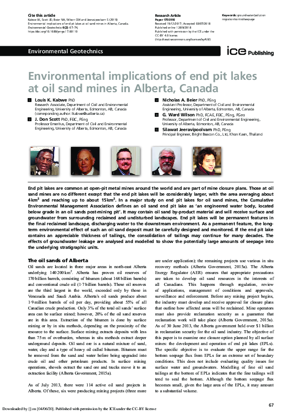 (PDF) Environmental implications of end pit lakes at oil sand mines in ...